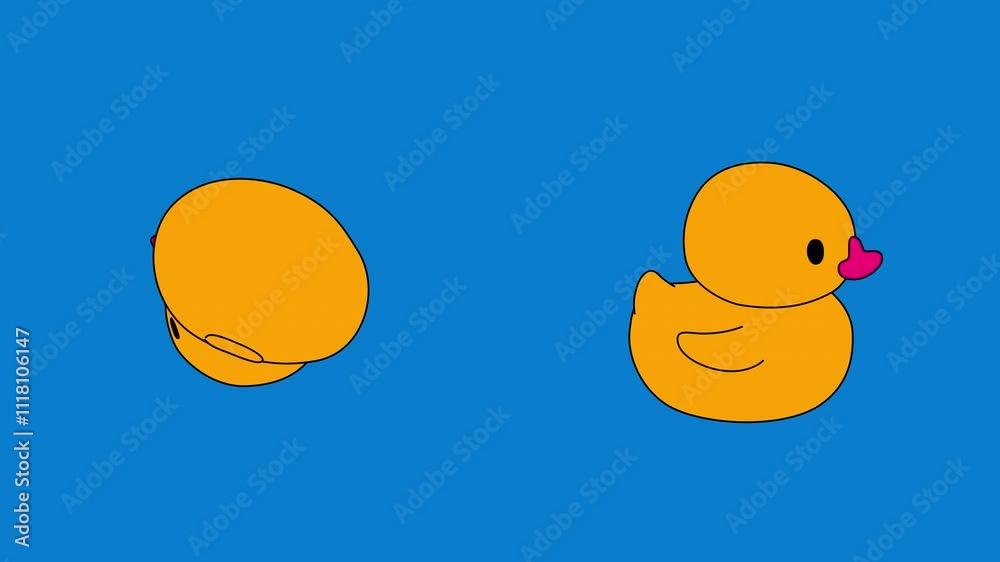 Outline cartoon 3D rotating rubber yellow ducks animations. Cute ducks ...