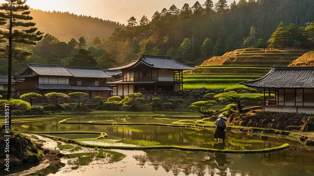 Ancient Japanese Village style , Japanese village scene ai gen Stock ...