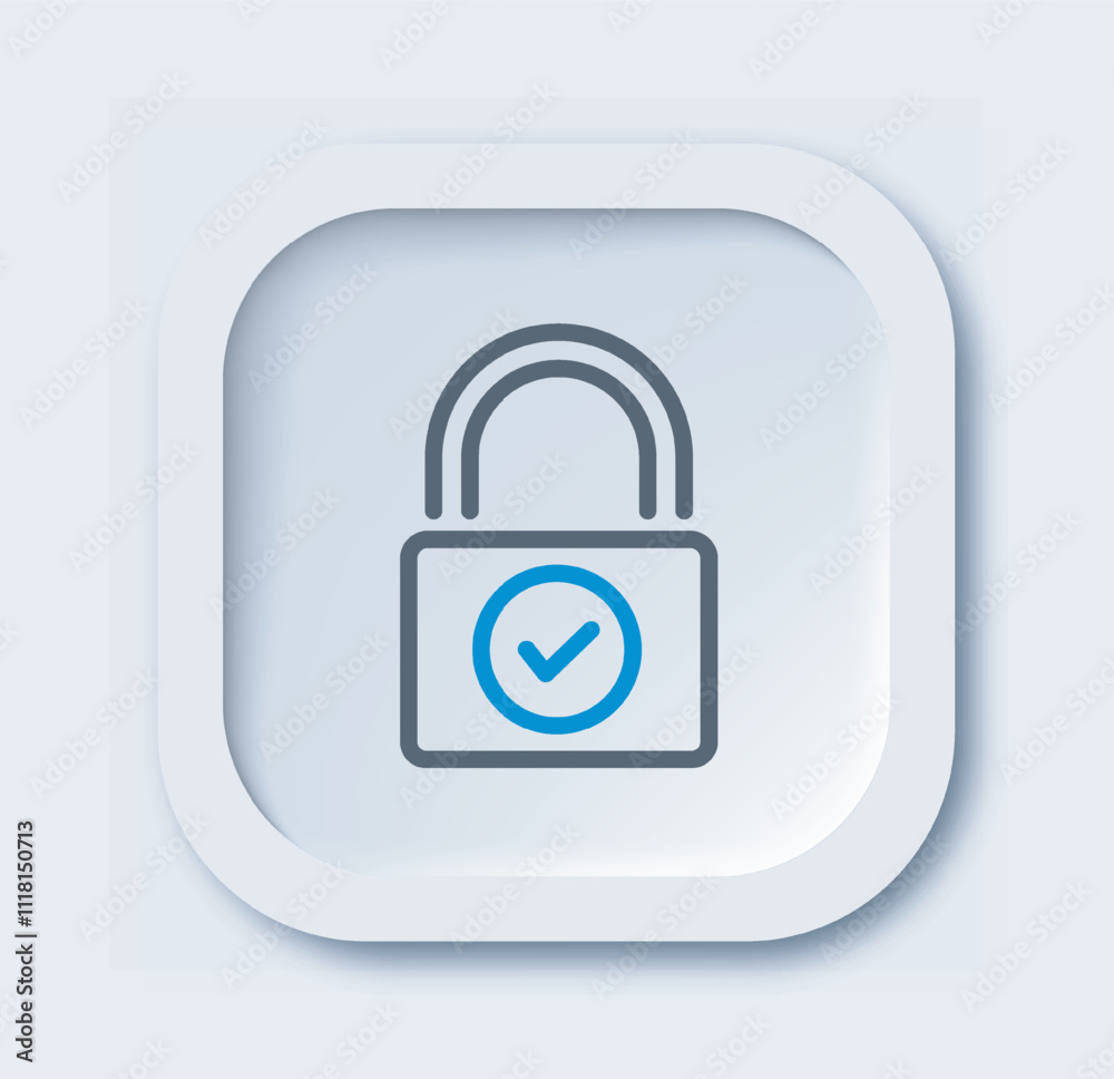 Insurance linear icon. Padlock with blue tick. Personal information ...