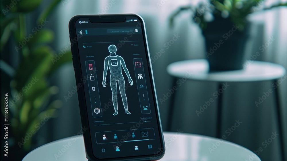 Digital Health Monitoring App: A sleek smartphone displays a futuristic ...