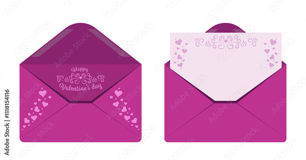 3d love letter with open envelope, paper, hearts vector design ...