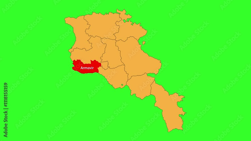 Armavir map animated video. The location is highlighted on the Armenia ...