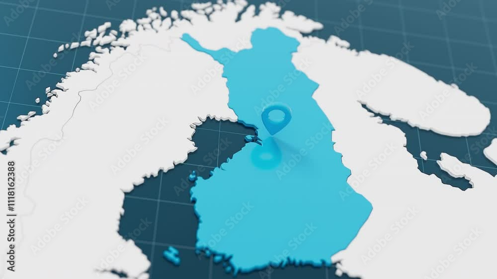 Video „Highlight with blue of Finland 3d map with pointer pin ...