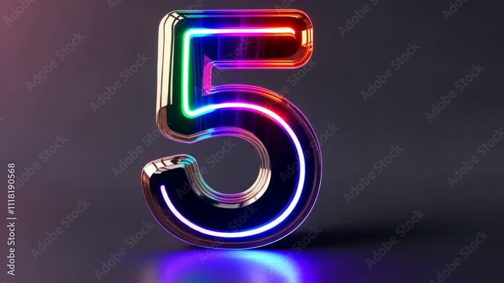 Illuminated Number Five Neon Sign with Vibrant Colors on Dark ...