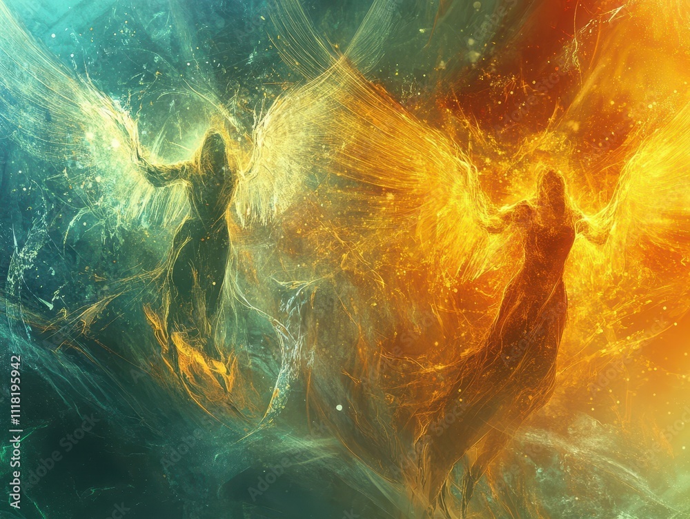 Futuristic depiction of angels in Islam, luminous beings serving divine ...