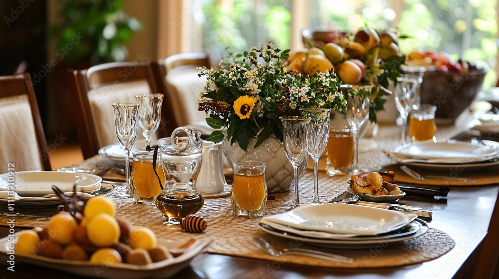 Elegant Dining Table Setup with Fresh Fruits and Beautiful Centerpiece ...