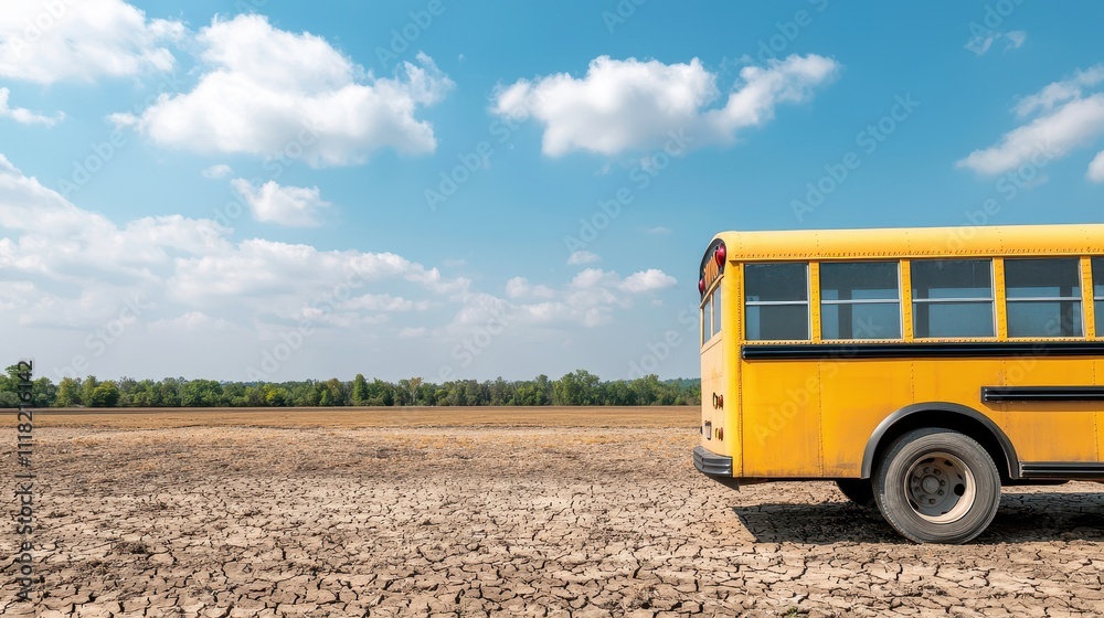 Low Birth Rate Crisis Concept, Yellow School Bus Parked in a Barren ...