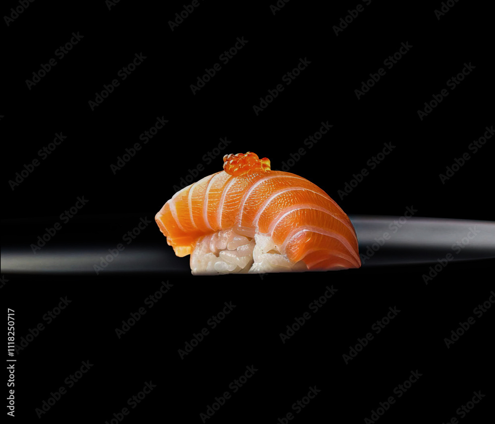 A beautifully crafted salmon nigiri sushi with tender slices of fresh ...