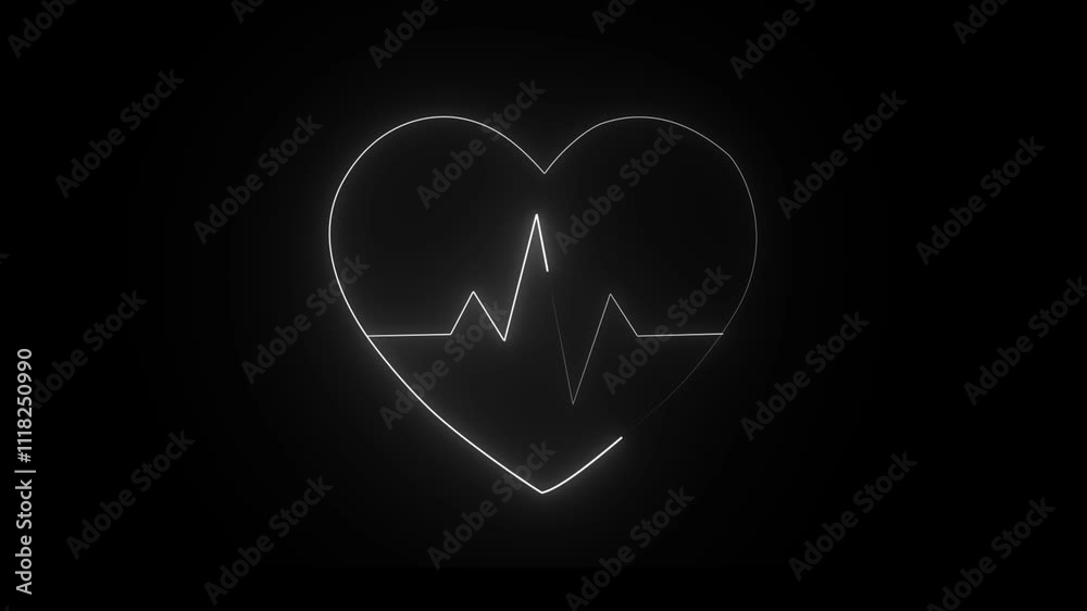 Neon heartbeat with grid isolated background. 4k seamless loop ...