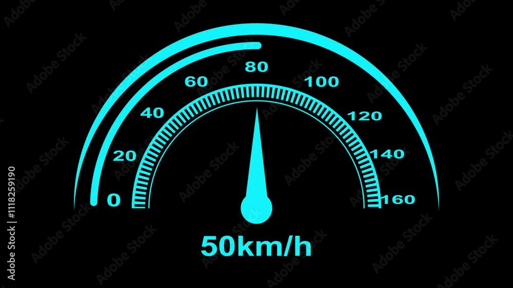 A colorful speed miter animation. Digital symbols at the speedo meter ...