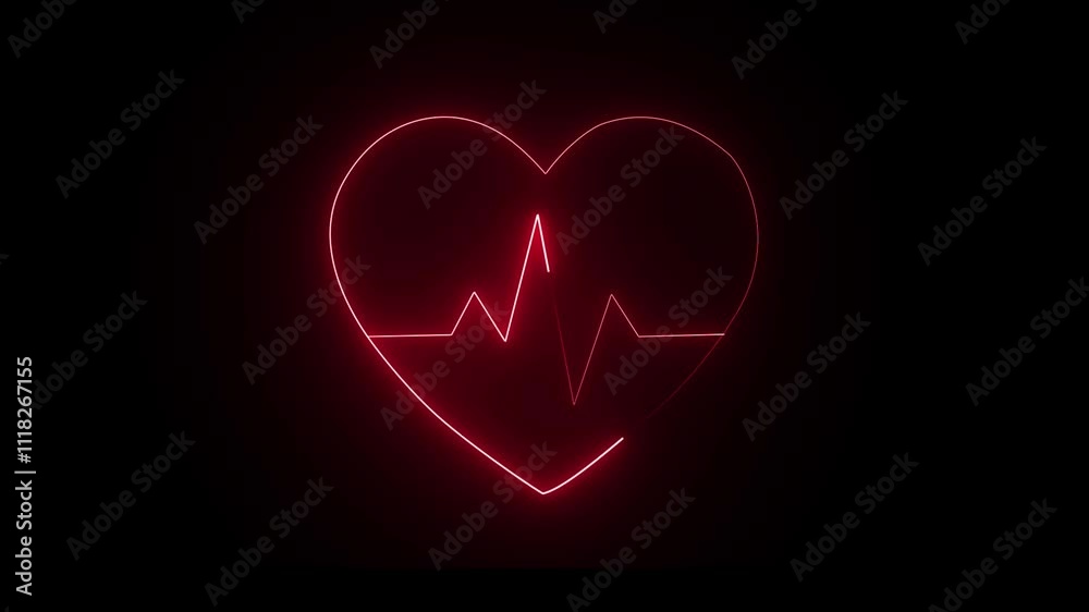 Neon heartbeat with grid isolated background. 4k seamless loop ...