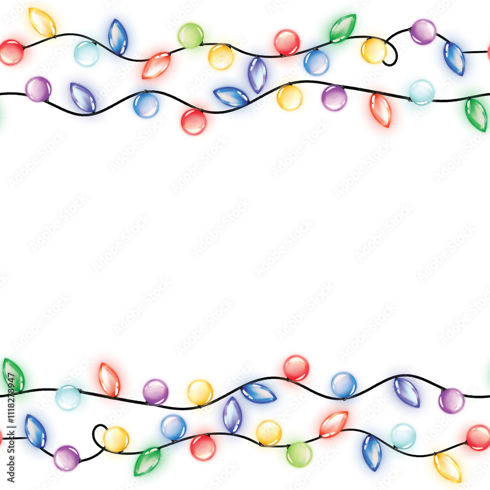 Christmas lights, Christmas border, New Year invite card, String of ...