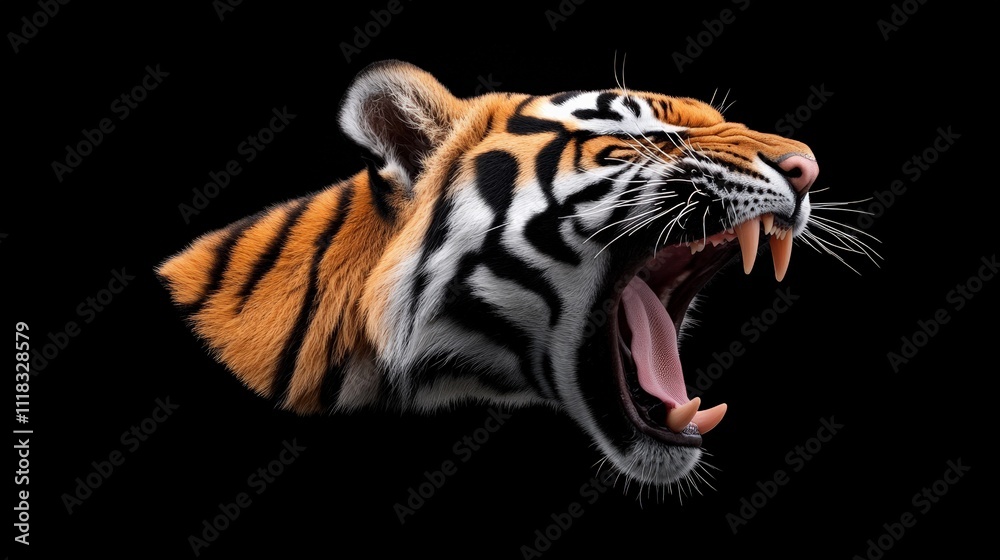 Tiger Roar: A powerful and majestic tiger roars with ferocity ...