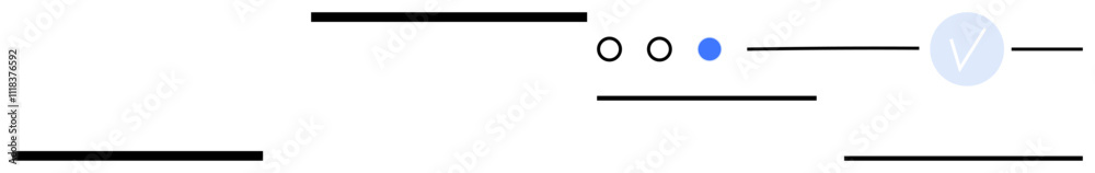 Progress status bar showing three steps indicated by two circles and a ...