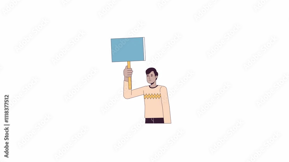 Pensive hindu man holding mockup signboard 2D character animation ...