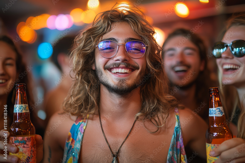 Lively gathering of jubilant students enjoying a spirited party in a ...