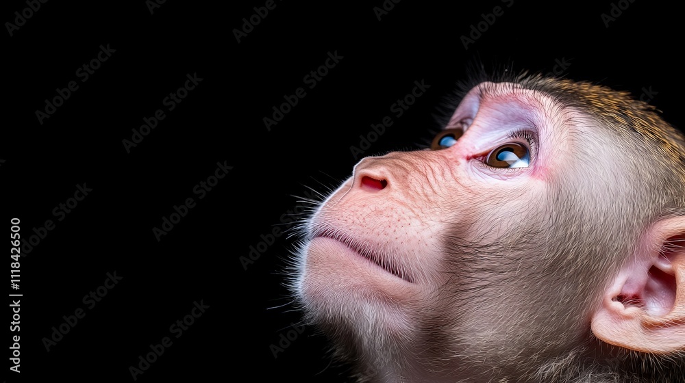 Curious Monkey Gaze: Close-up portrait of a monkey's face, gazing ...