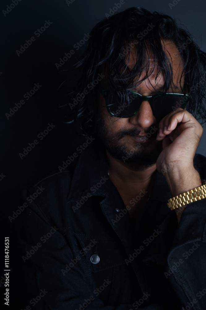 the Mafia gangster man , look at the camera, wearing black shirt and ...