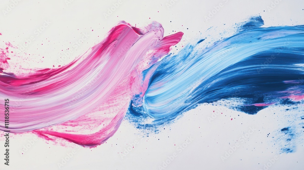 Vibrant swipes of pink and blue paint blend harmoniously, creating an ...