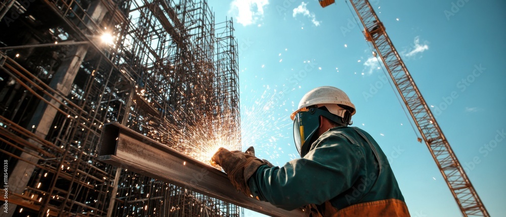 Photo & Art Print An ironworker welding steel beams at a skyscraper ...