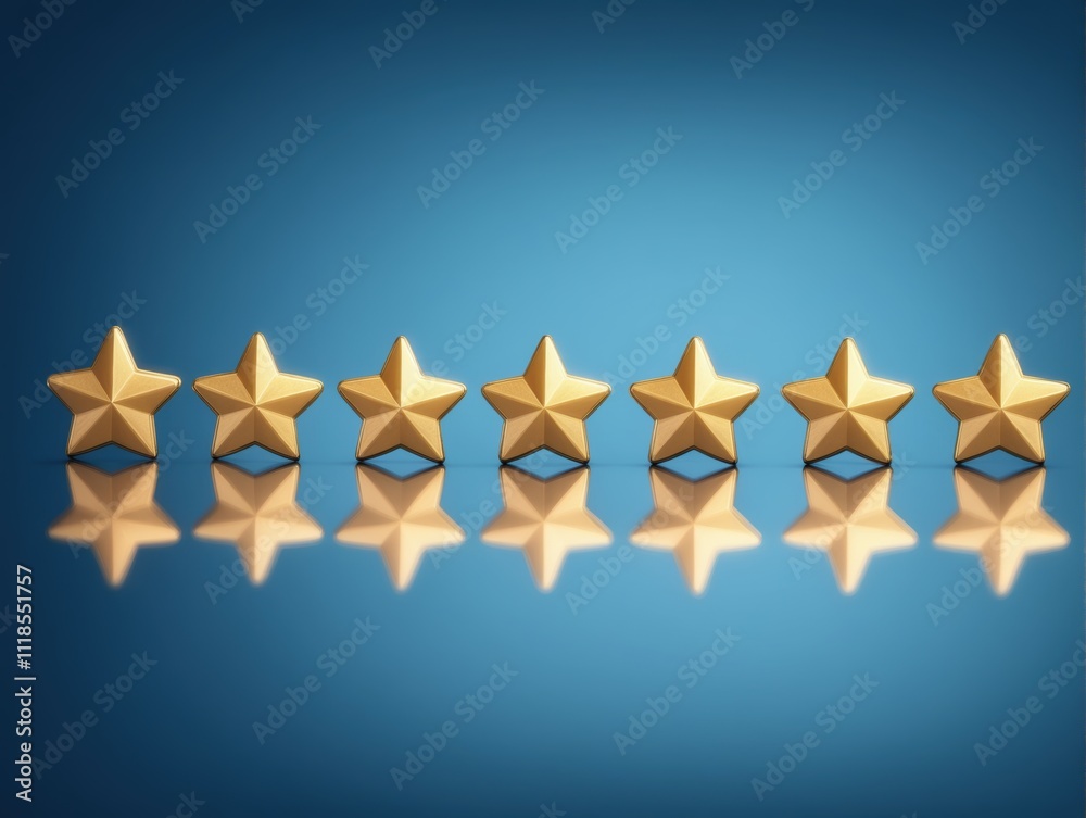 seven gold stars arranged in a horizontal line against a blue ...