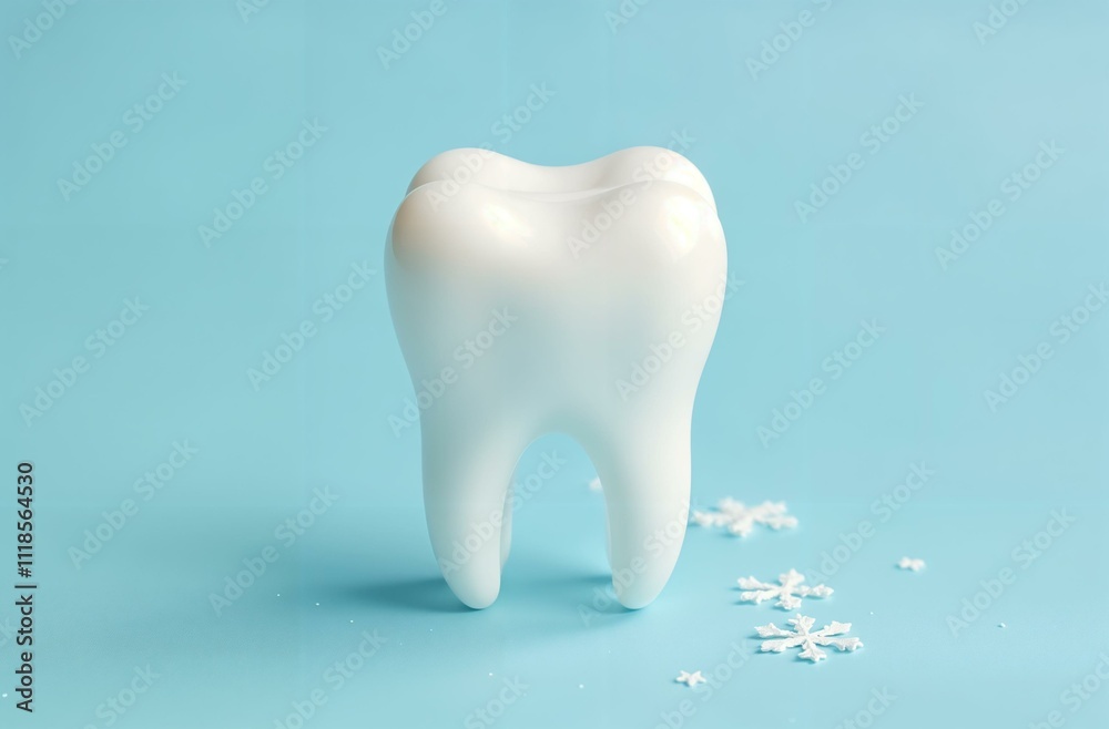 Realistic isolated tooth on a blue background. Closure of one tooth ...
