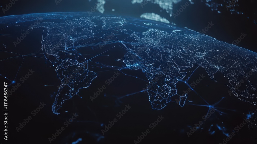 Global network map, world map, digital earth, interconnectedness ...