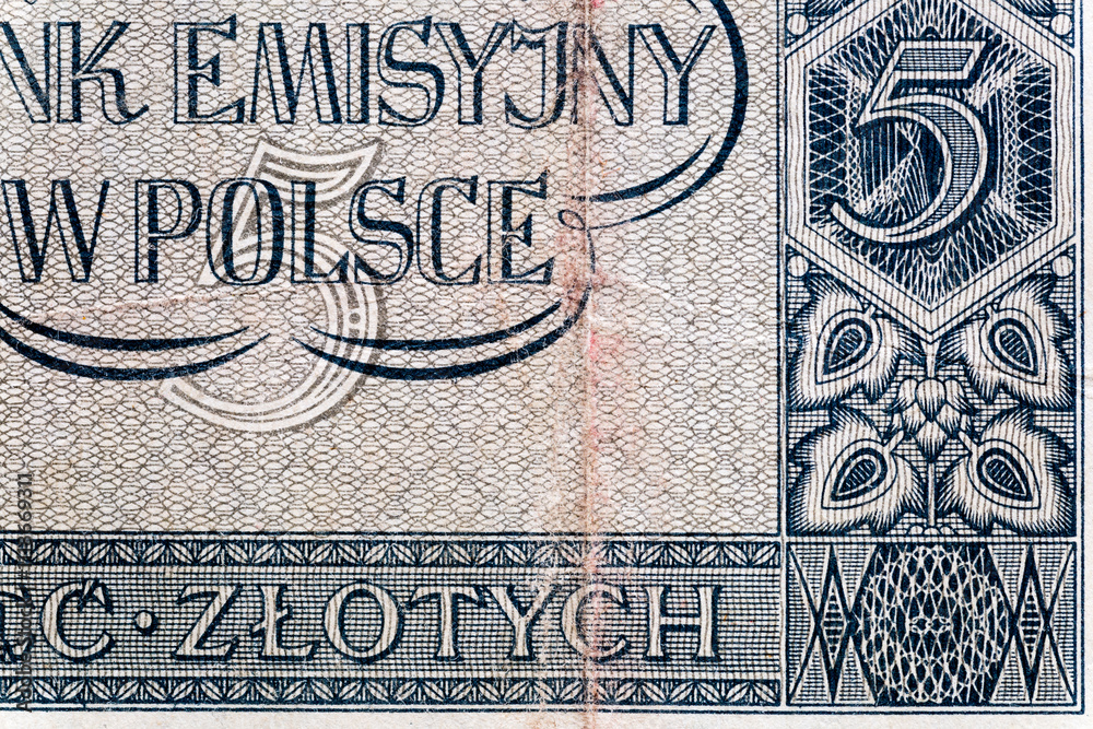 Vintage elements of old paper banknotes.Bonistics.Polish banknotes-5 ...
