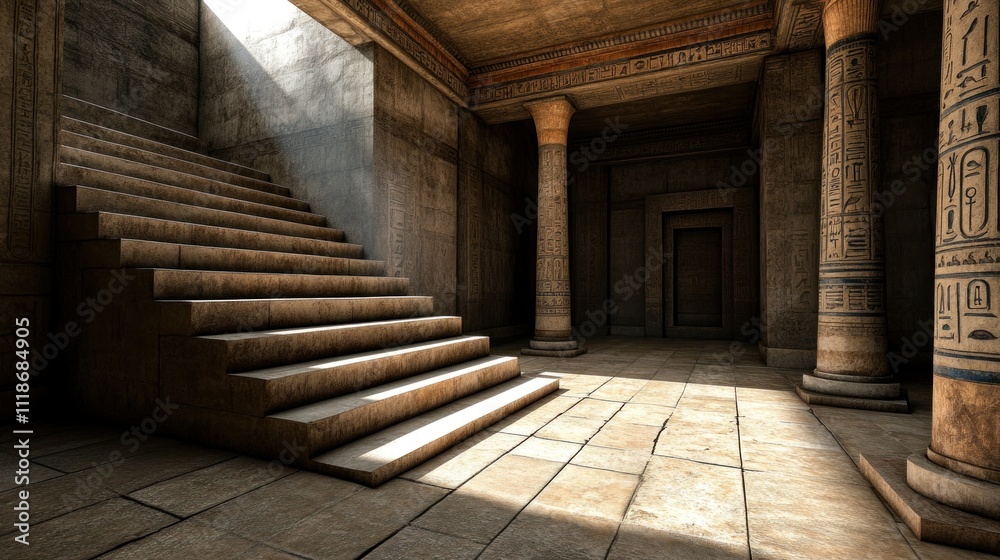 Sunlight streams into the interior of an ancient Egyptian temple ...
