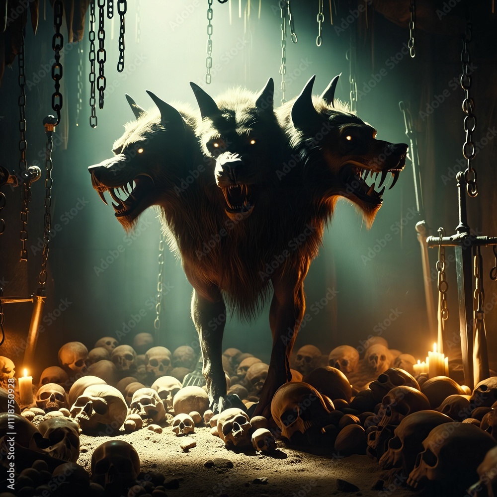 Cerberus the Three headed dog. hound of Hades. Guarding the entrance to ...