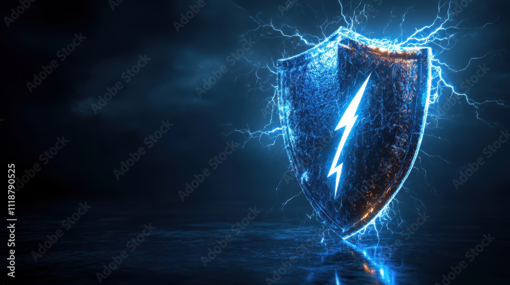 Electric shield with lightning bolt symbol is protecting from a ...