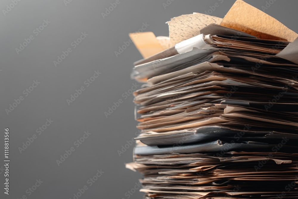 Overlapping stack of paper documents, indicating workload or ...