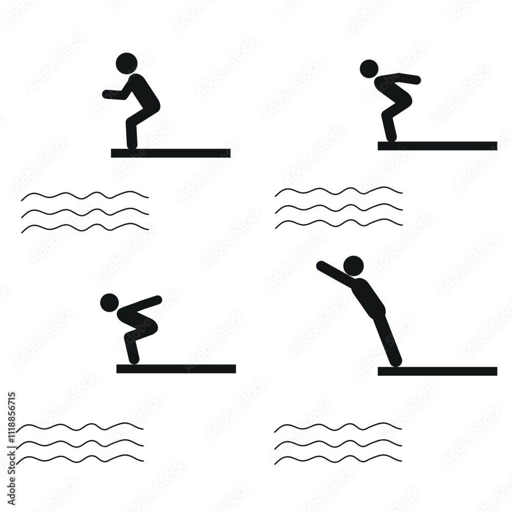 Vetor de a set of icons of people jumping into the water from a ...