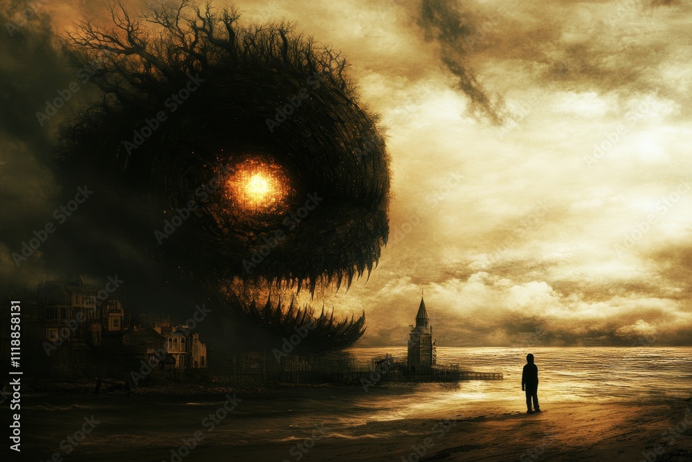 Confronting a dark entity a mysterious seaside town digital art ...