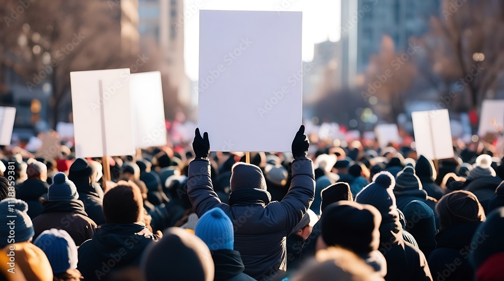 Protest crowd with a blank sign in focus, highlighting the power of ...