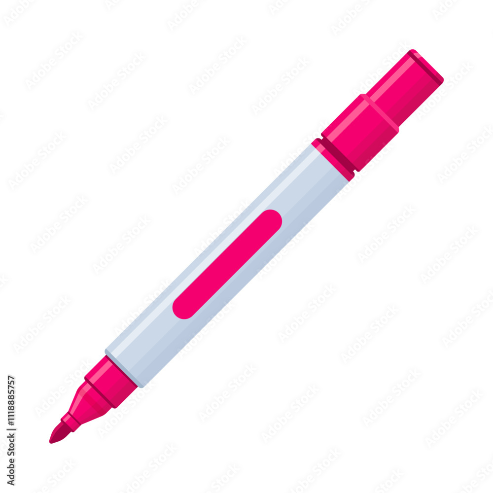 Pink whiteboard permanent marker pen with cap off. School supplies ...