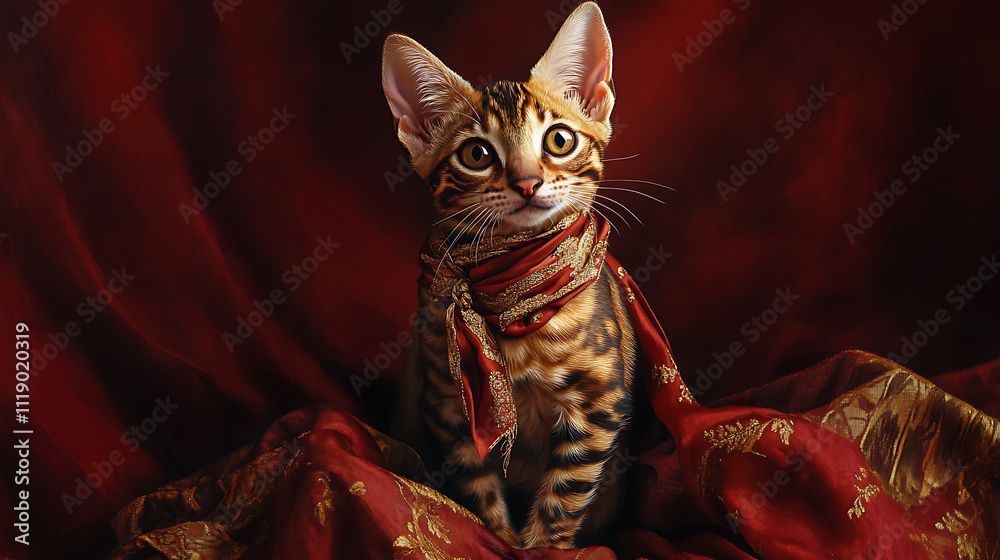 Thematic cultural pet showcase featuring a chinese cat in a luxurious ...