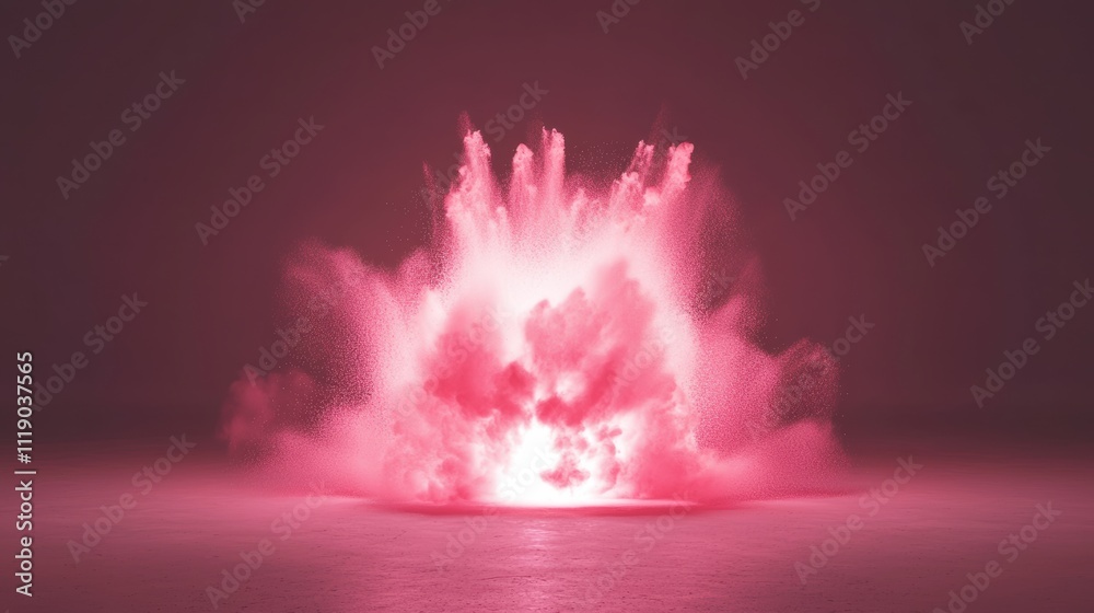 Explosive pink smoke eruption studio visual art dark environment ...