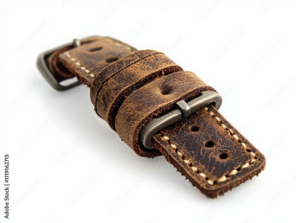 Crafting handcrafted leather field watch strap pure white background ...