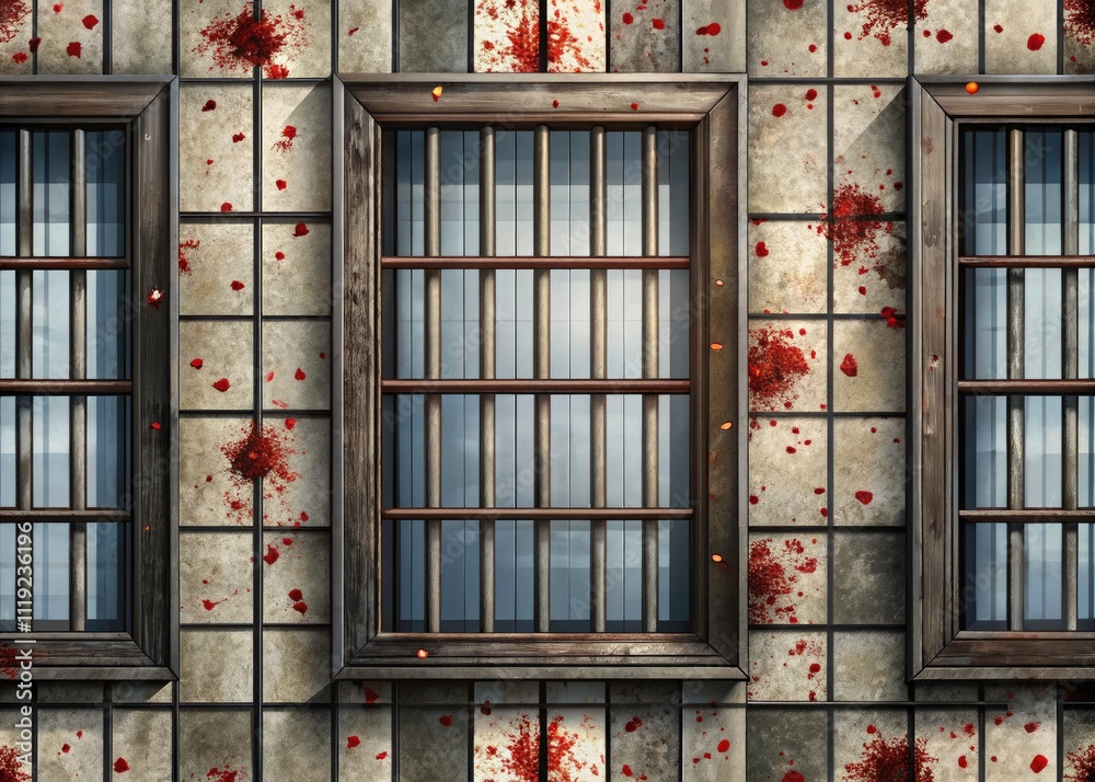 Seamless Prison Window Pattern: Murder Mystery Background, Crime Scene ...