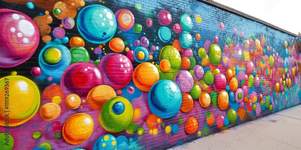 Vibrant urban street wall features stunning aerosol graffiti painting ...