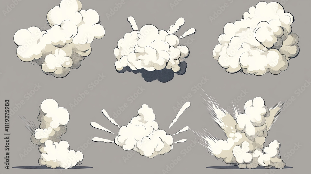 Smoke explode animation sprite sheet. Cartoon clouds, steam vfx explosion animated shot ...