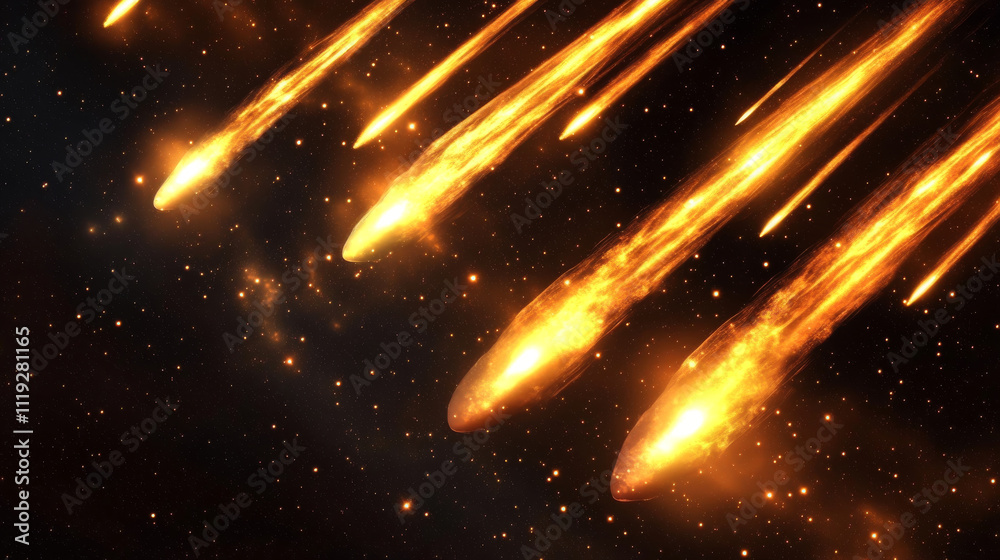 Meteor rain in cosmos, with star dust effect, comets shooting in galaxy ...
