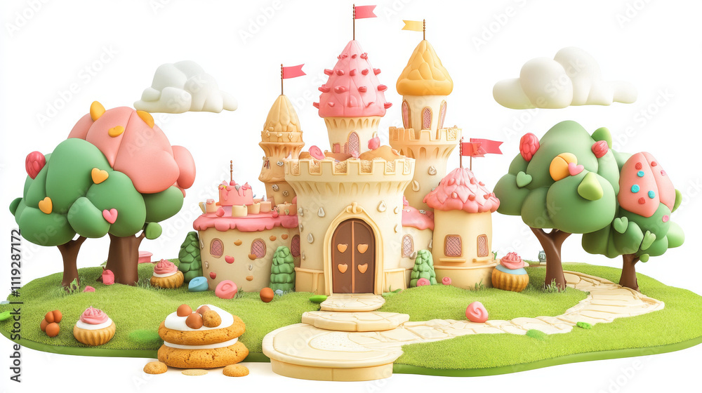 Candy land castle, house and tree. Cartoon vector set of buildings and ...