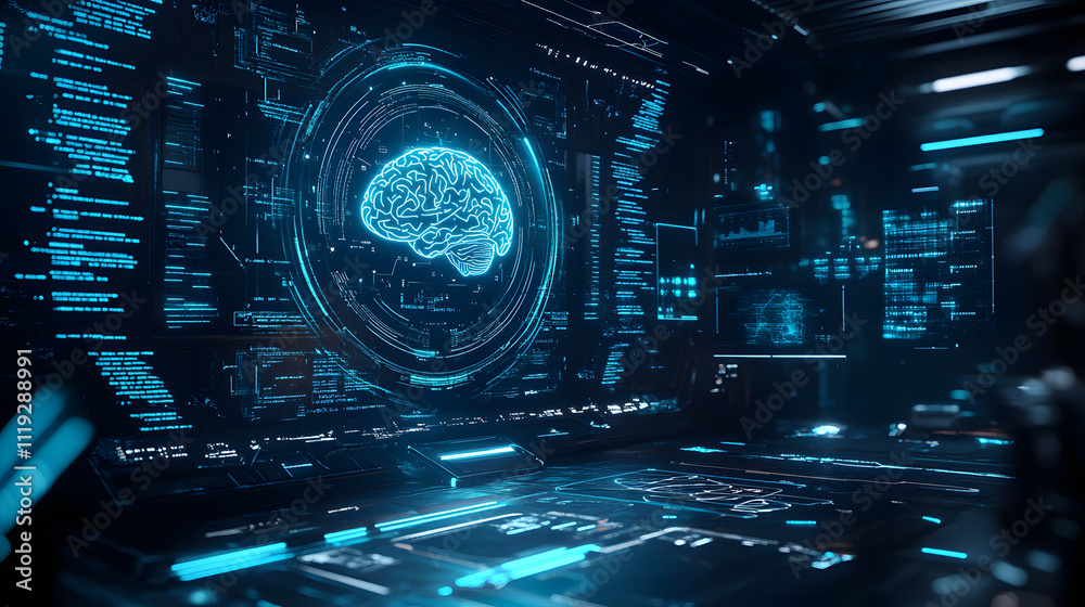 Futuristic 3D Rendering of a Digital Brain with Circuitry Representing AI Concepts. Stock ...