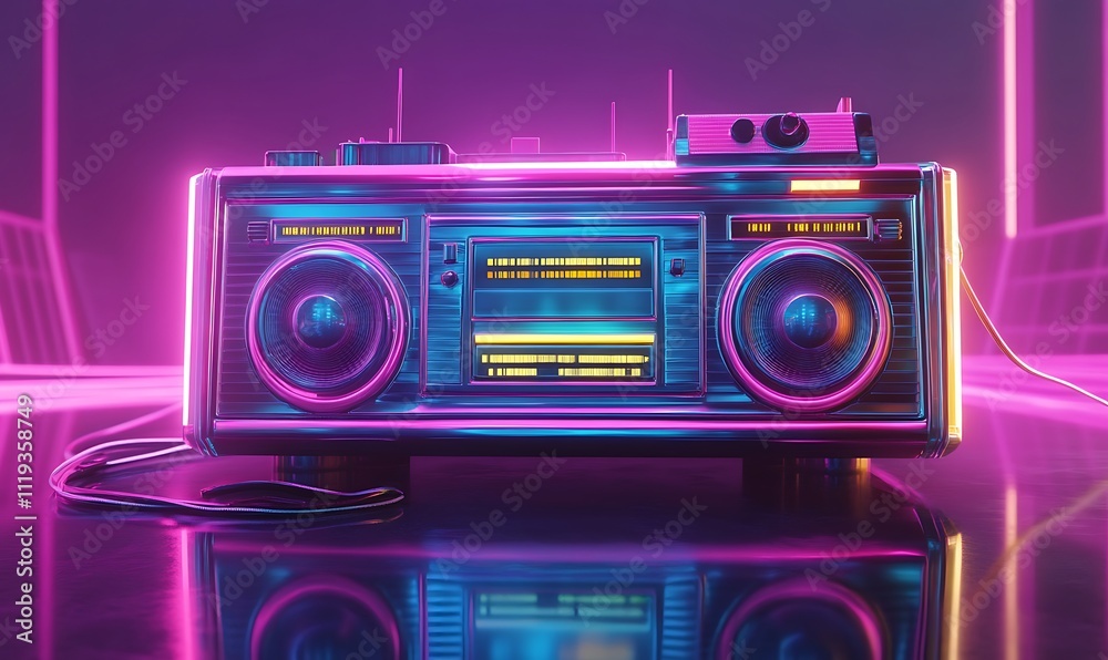 Retro neon boombox against a vibrant gradient background. a throwback ...