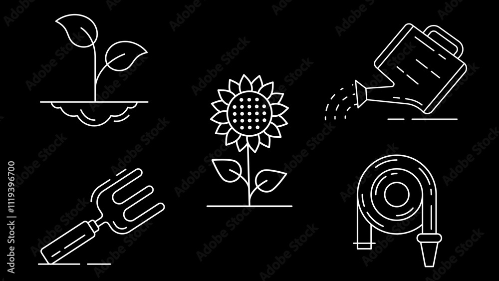 Gardening & Planting Line Icons Stock Template | Adobe Stock