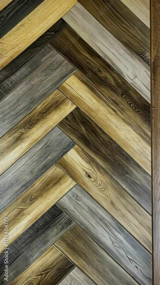 Modern herringbone hardwood flooring showcasing a blend of colors in a ...