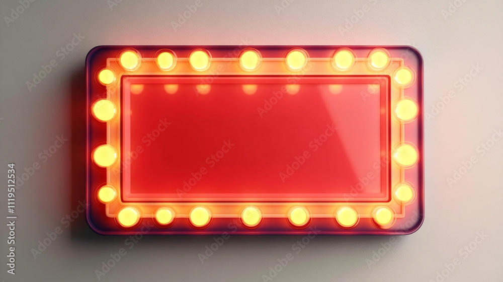 Red sign with a black border and yellow lights. The sign is empty and ...