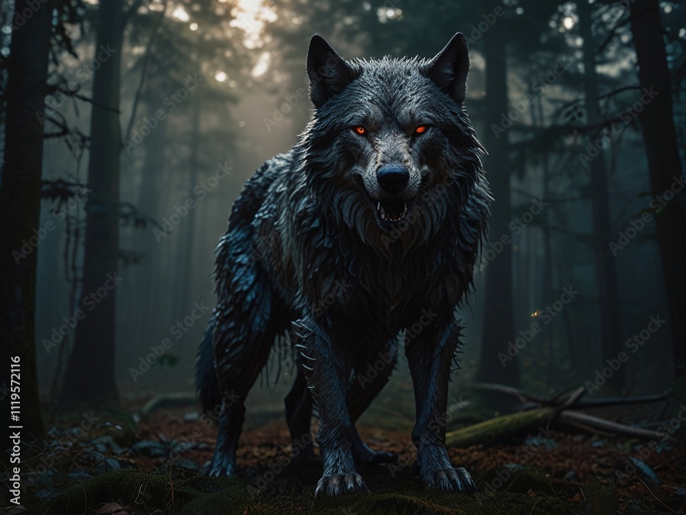 fearsome werewolf with midnight black full moon dark night wolf howling,Angry big wolf Werewolf ...